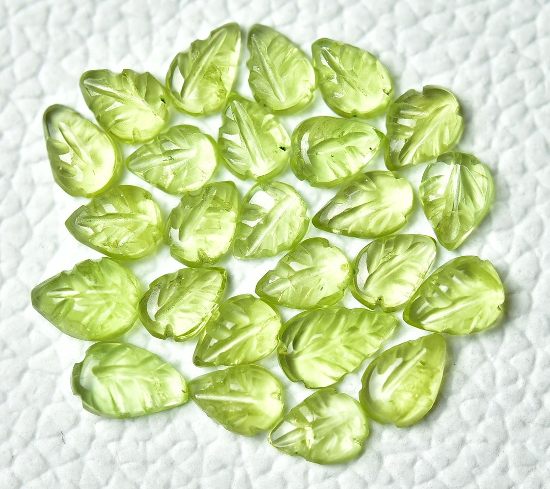 10 Pieces Natural Peridot Carved Leaf Gemstones Lot 4x5.5mm - 5x7mm ...
