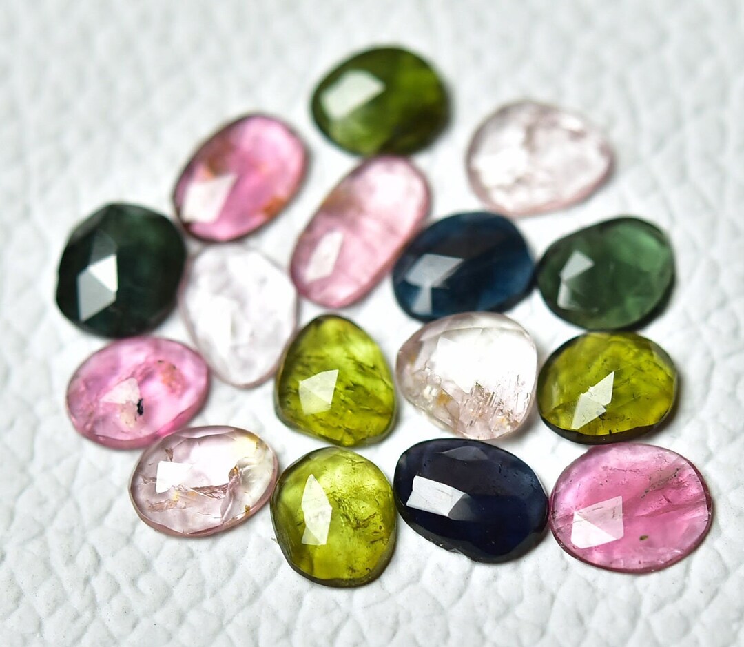 5 Pieces Natural Tourmaline Slices Faceted Rose Cut Odd Shape 5x6.5mm ...