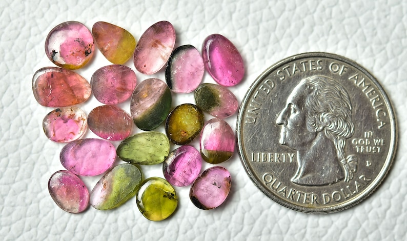 5 Pieces Natural Tourmaline Watermelon Slices 5x6mm - 6x8mm Bi Color ...