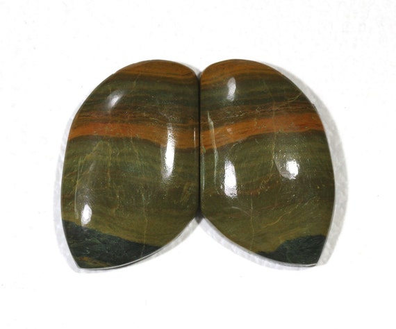 1 Pair Natural Green Jasper Cabochon 20x33mm Fancy Shape | Etsy