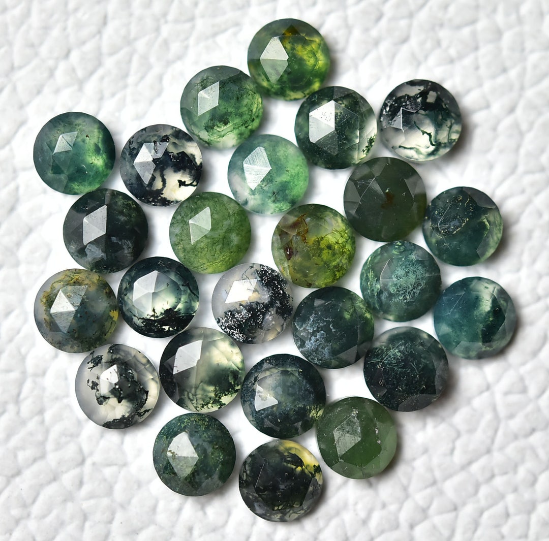 10 Pieces Natural Moss Agate Faceted Gemstones Lot 4mm 5mm 6mm Round ...
