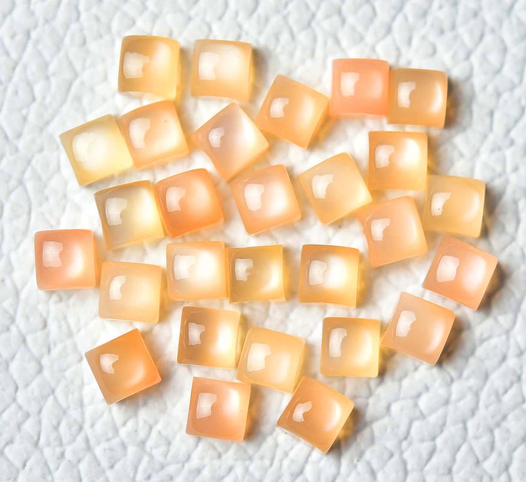10 Pieces Natural Peach Moonstone Cabochons Lot 4x4mm Square Shape ...