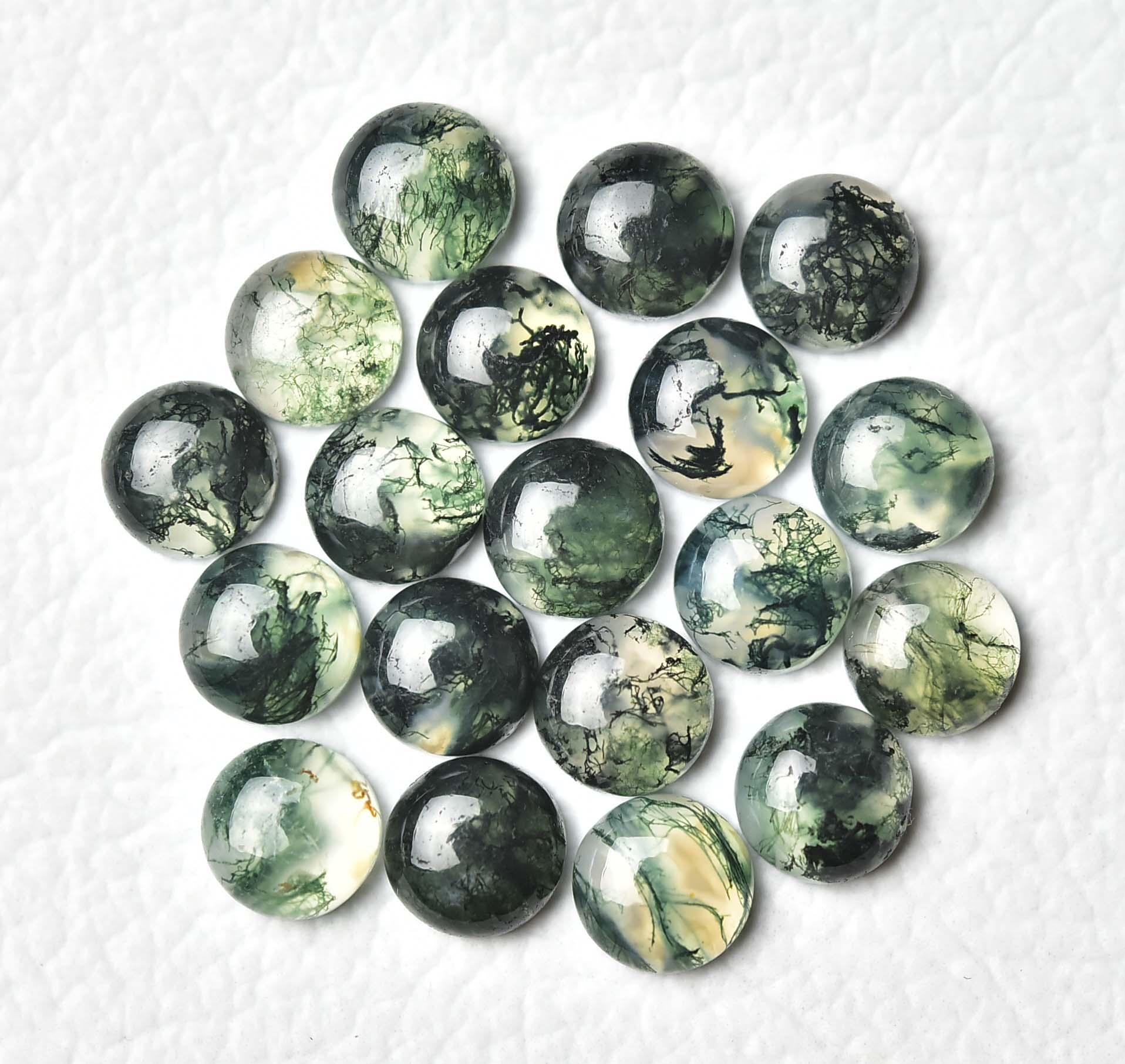 5 Pieces Natural Moss Agate Cabochons Lot 7mm 8mm 9mm 10mm 12mm Round ...