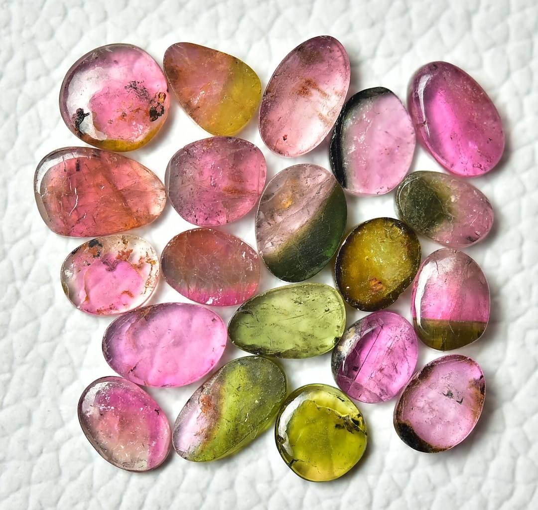5 Pieces Natural Tourmaline Watermelon Slices 5x6mm - 6x8mm Bi Color ...