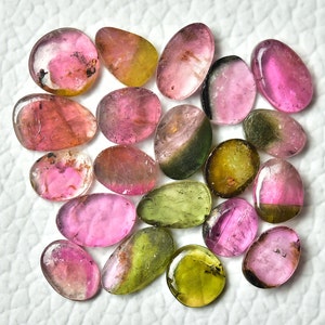 5 Pieces Natural Tourmaline Watermelon Slices 5x6mm - 6x8mm Bi Color ...