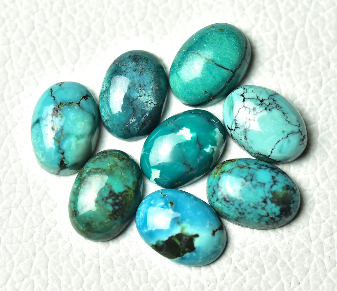 4 Pieces Natural Tibetan Turquoise Cabochons Lot 10x14mm Oval Shape ...