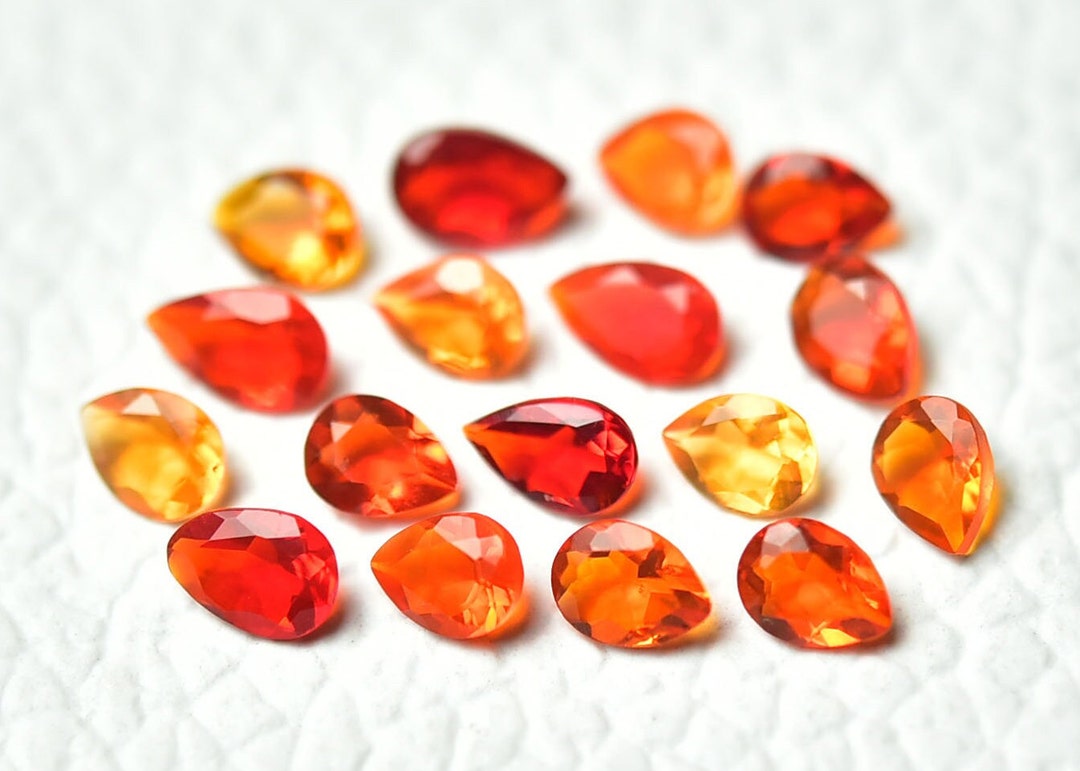 5 Pieces Natural Mexican Fire Opal Gemstones Lot 3x5.5mm 3x5mm Pear ...