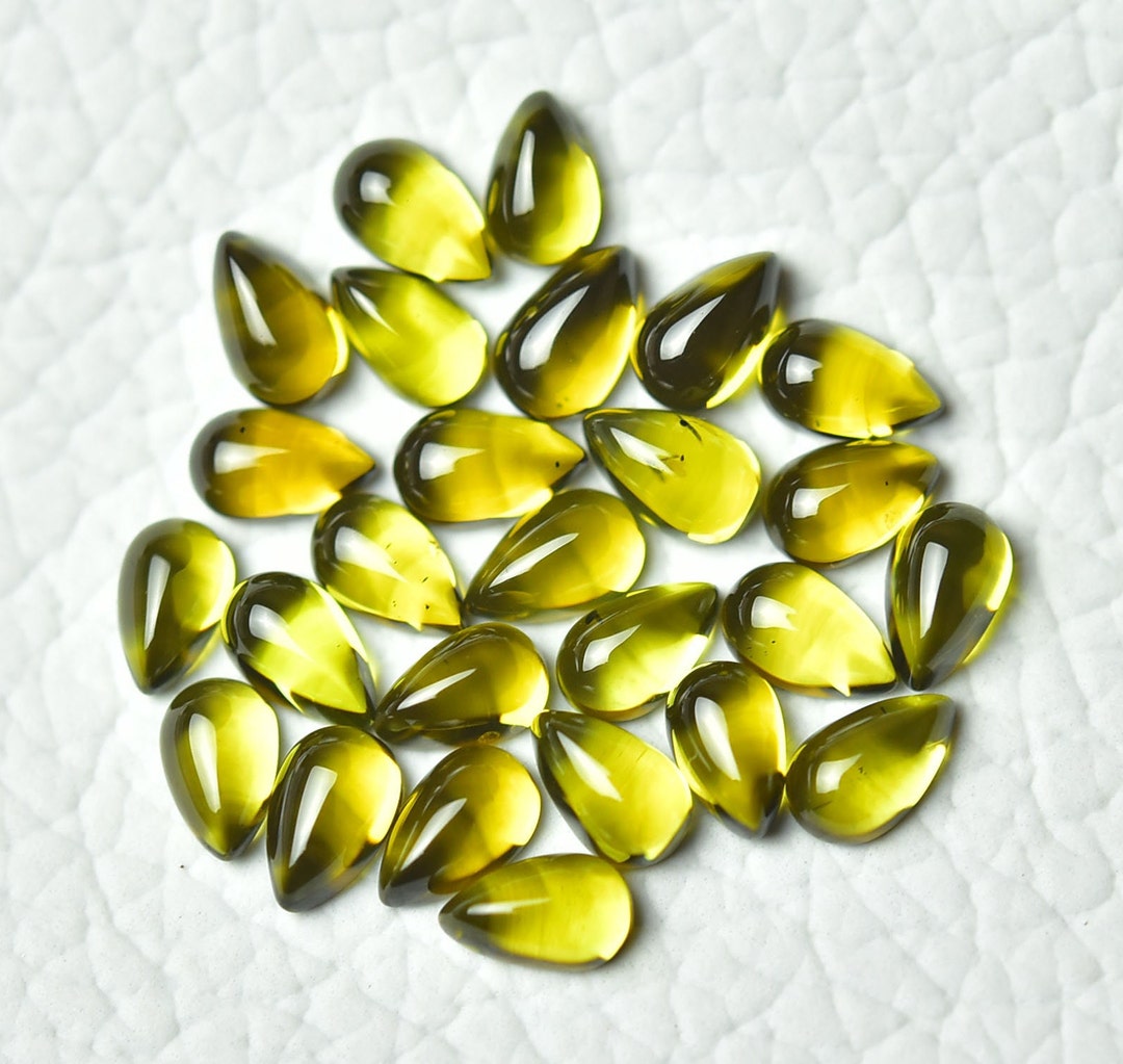 12 Pieces Natural Olive Peridot Cabochons Lot 3x4.5mm 3x5mm Pear Shape ...