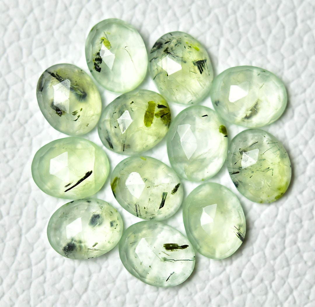 5 Pcs Natural Prehnite Faceted Gemstones Lot 8x10mm Oval Shaped ...