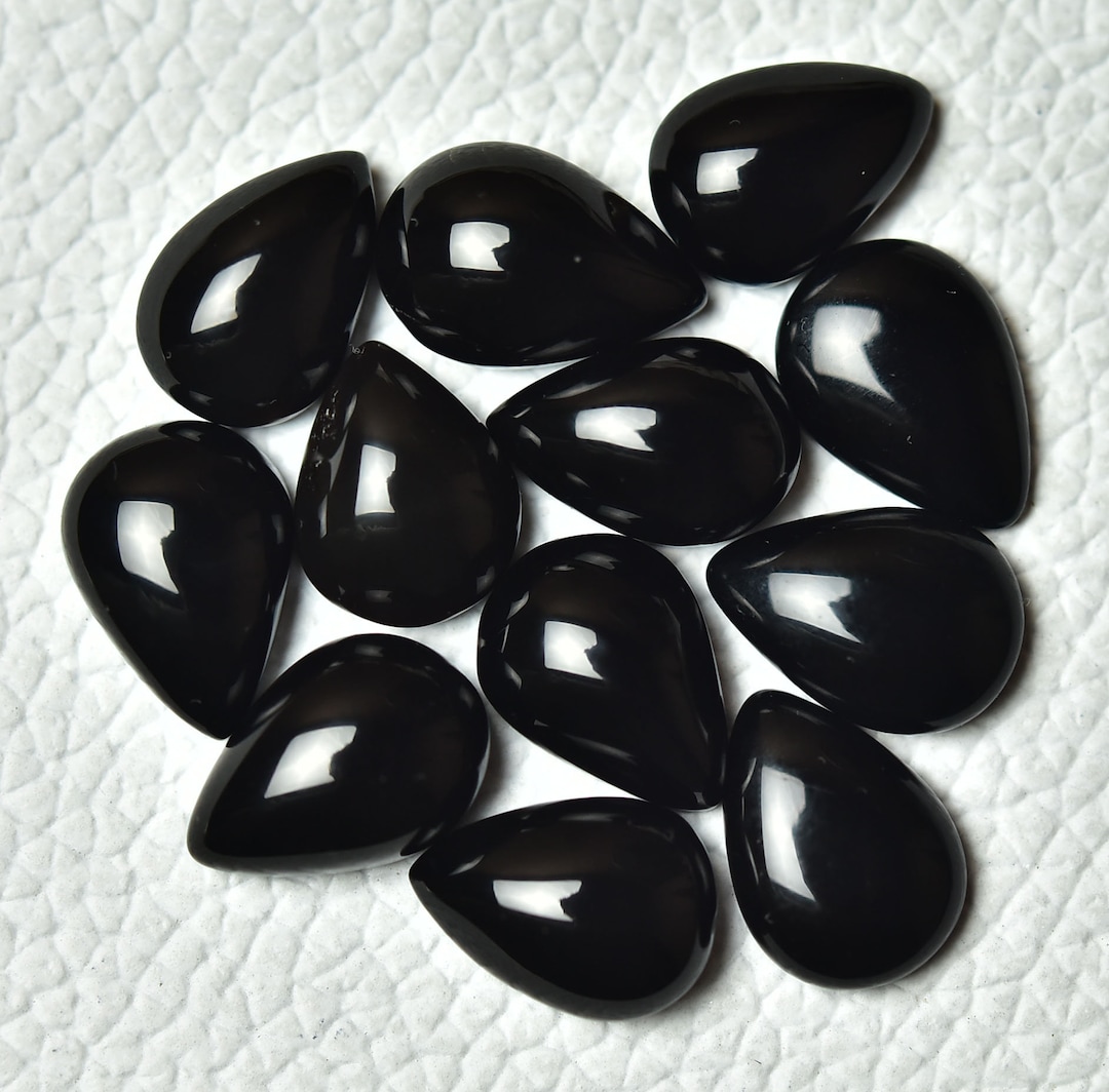 4 Pieces Natural Black Onyx Cabochons Gemstone 9x11mm - 11x15mm Pear ...
