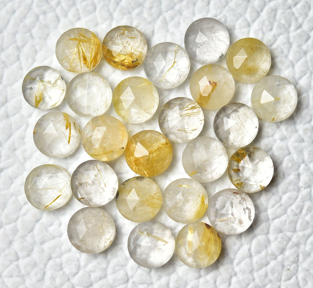 10 Pieces Natural Golden Rutile Faceted Loose Gemstones Lot 4mm 5mm 6mm ...