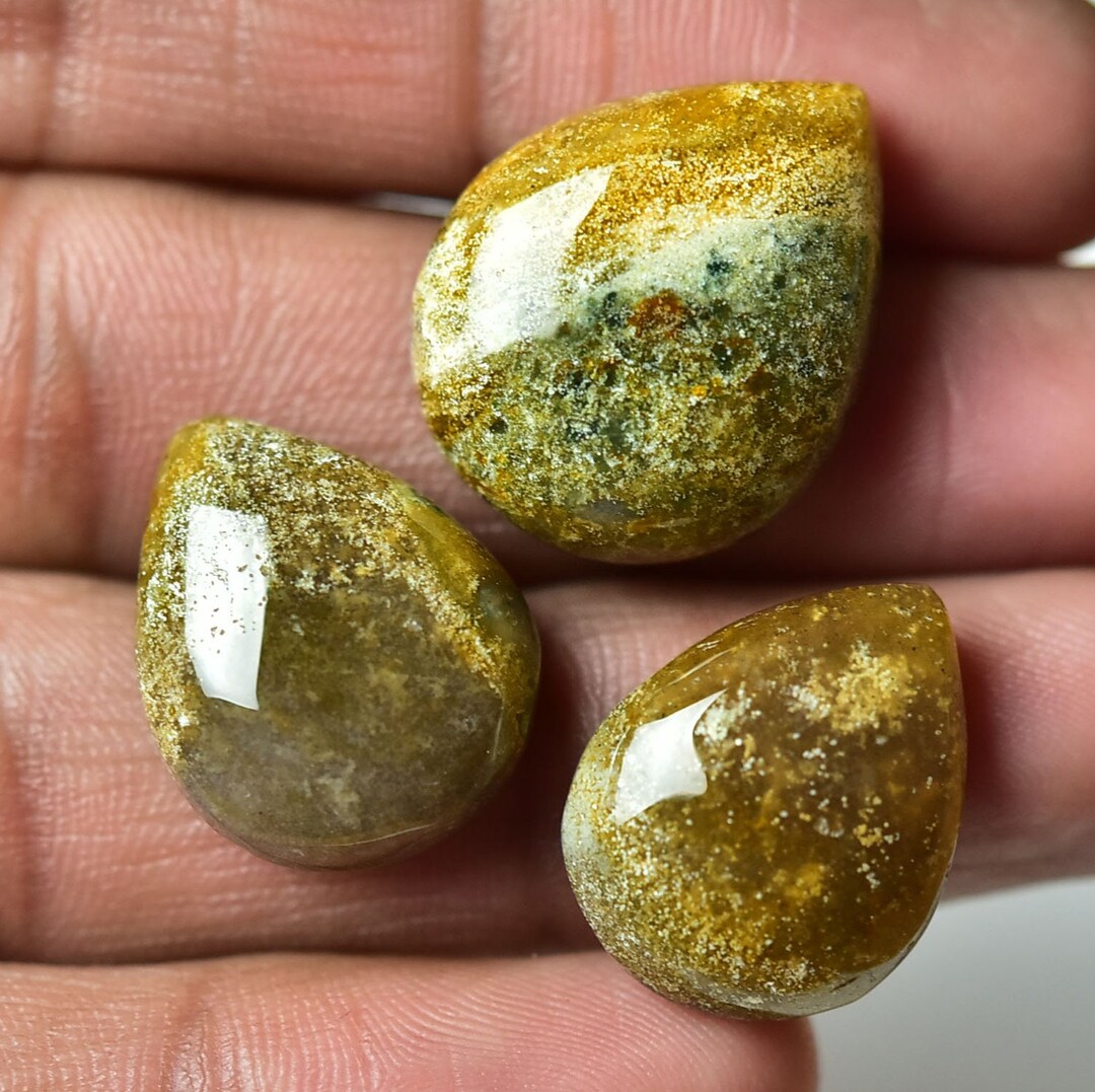 3 Pieces Natural Honey Agate Cabochons Lot 15x20mm-18x23mm Pear Shape ...