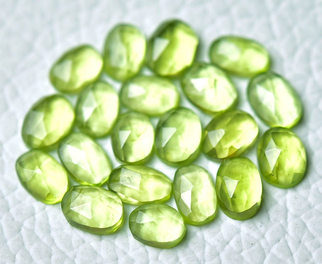 10 Pieces Natural Peridot Rose Cut Gemstone Lot 3.5x4.5mm - 4.3x5.5mm ...