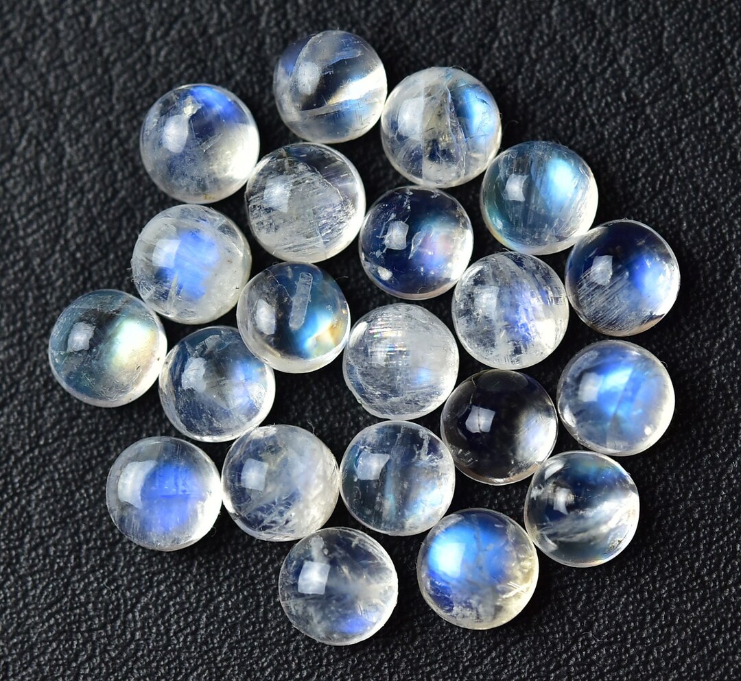 10 Pieces Natural Rainbow Moonstone Cabochons Lot 5mm Round Shape White ...