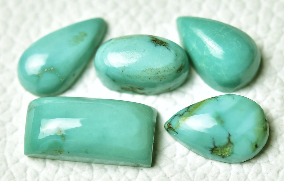 5 Pieces Natural Tibetan Turquoise Cabochons Lot 6x9mm to 7.5x13mm Mix ...
