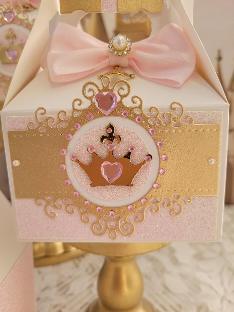 Gold and Pink Princess Favor Boxes, Castle Crown Favor Boxes - Etsy