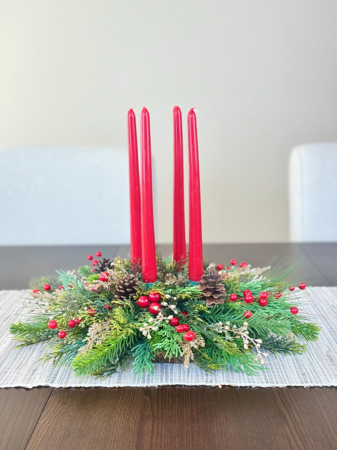 Christmas Candle Centerpiece, Advent Centerpiece, Holiday Arrangement ...