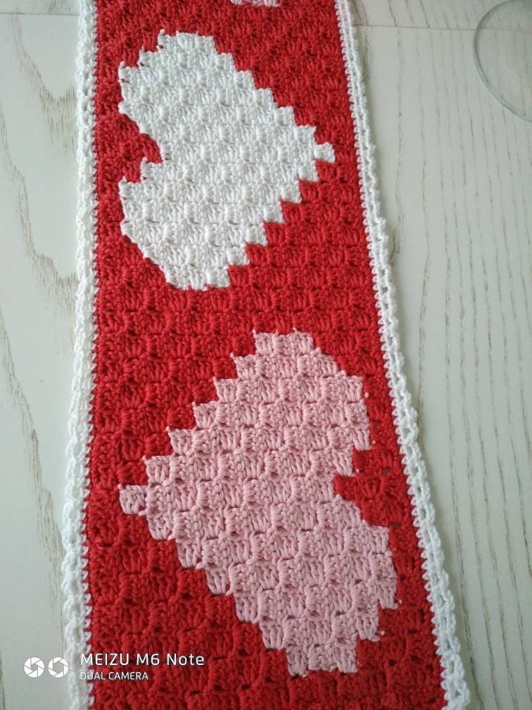 Valentines Day Table Crochet Runner With Hearts, Valentines Decor ...