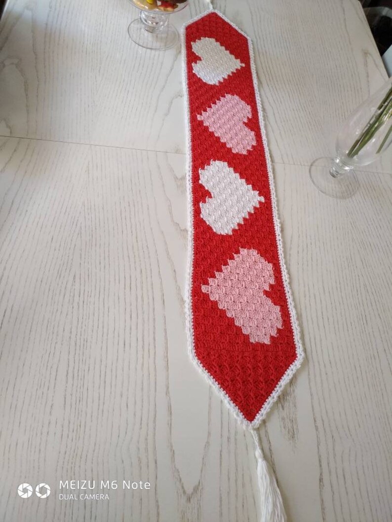 Valentines Day Table Crochet Runner With Hearts, Valentines Decor ...