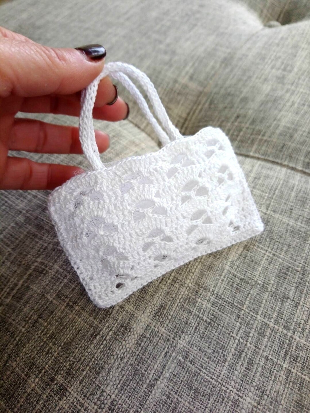 Handmade Crochet Small Lace Bag in White Color Decorated With Gold Cord ...