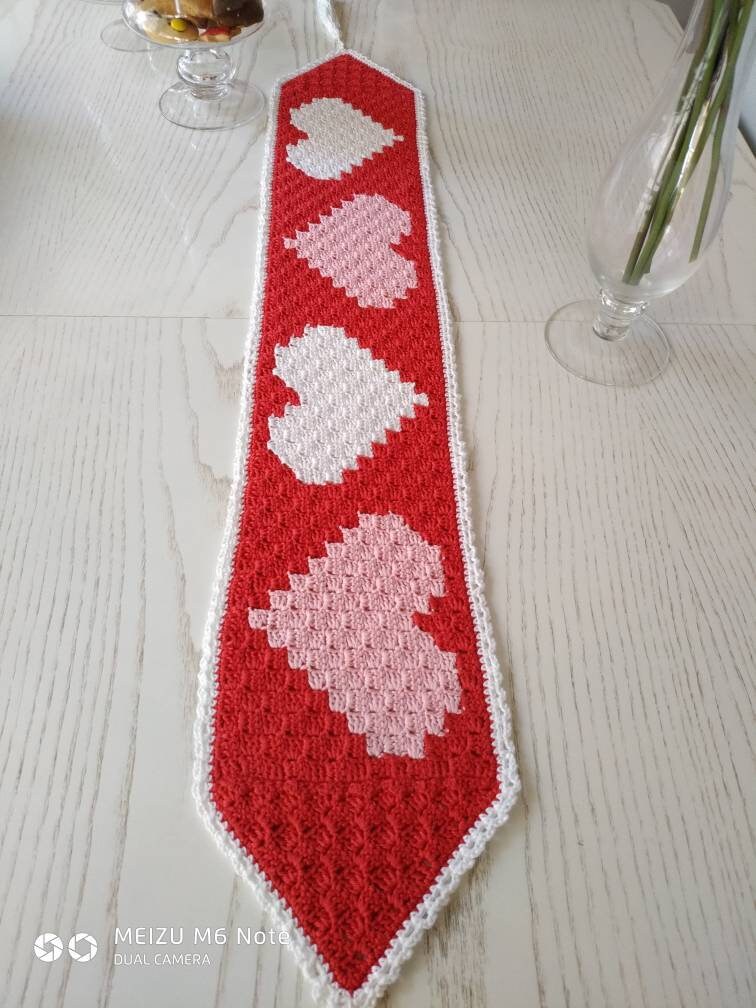 Valentines Day Table Crochet Runner With Hearts, Valentines Decor ...