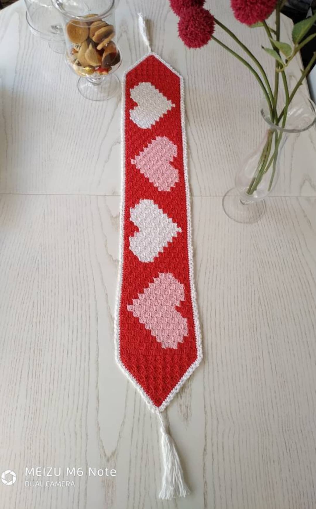 Valentines Day Table Crochet Runner With Hearts, Valentines Decor ...