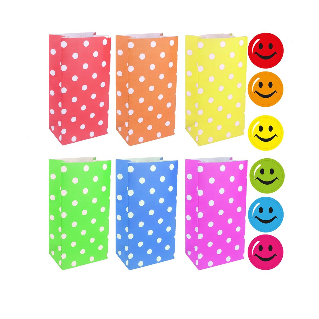 Paper Sweet Bags With Smiley Face Stickers Polka Dot Design Pic N Mix ...