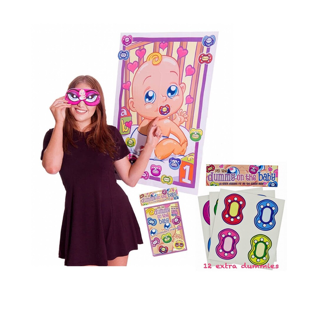 Pin Stick the Dummy on Baby PLUS Extra 12 Dummies Baby Shower Mum to Be ...