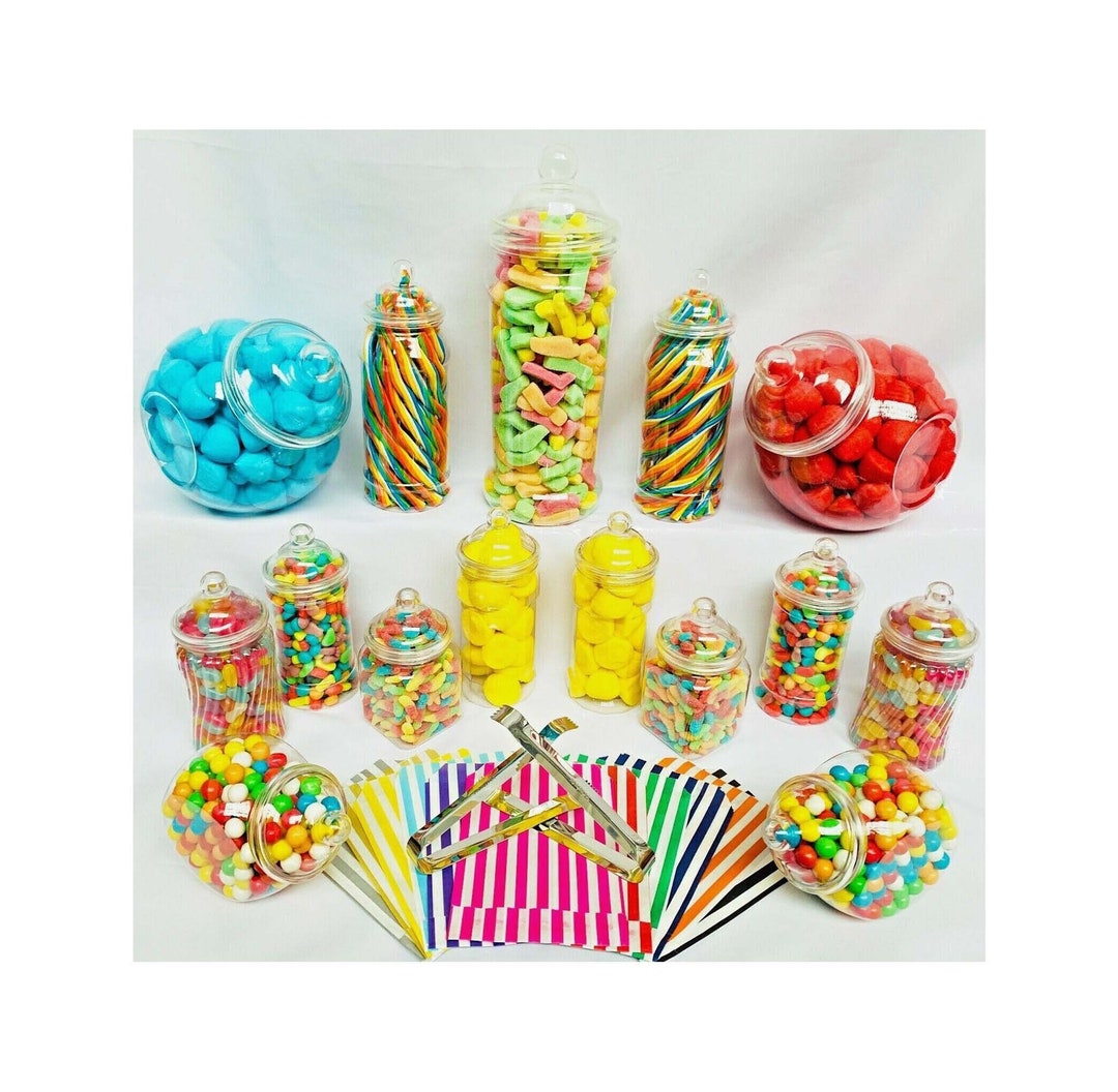 15 Plastic Sweet Jars, 8 Styles, 2 Tongs, 100 Bags for Truly Sweet ...