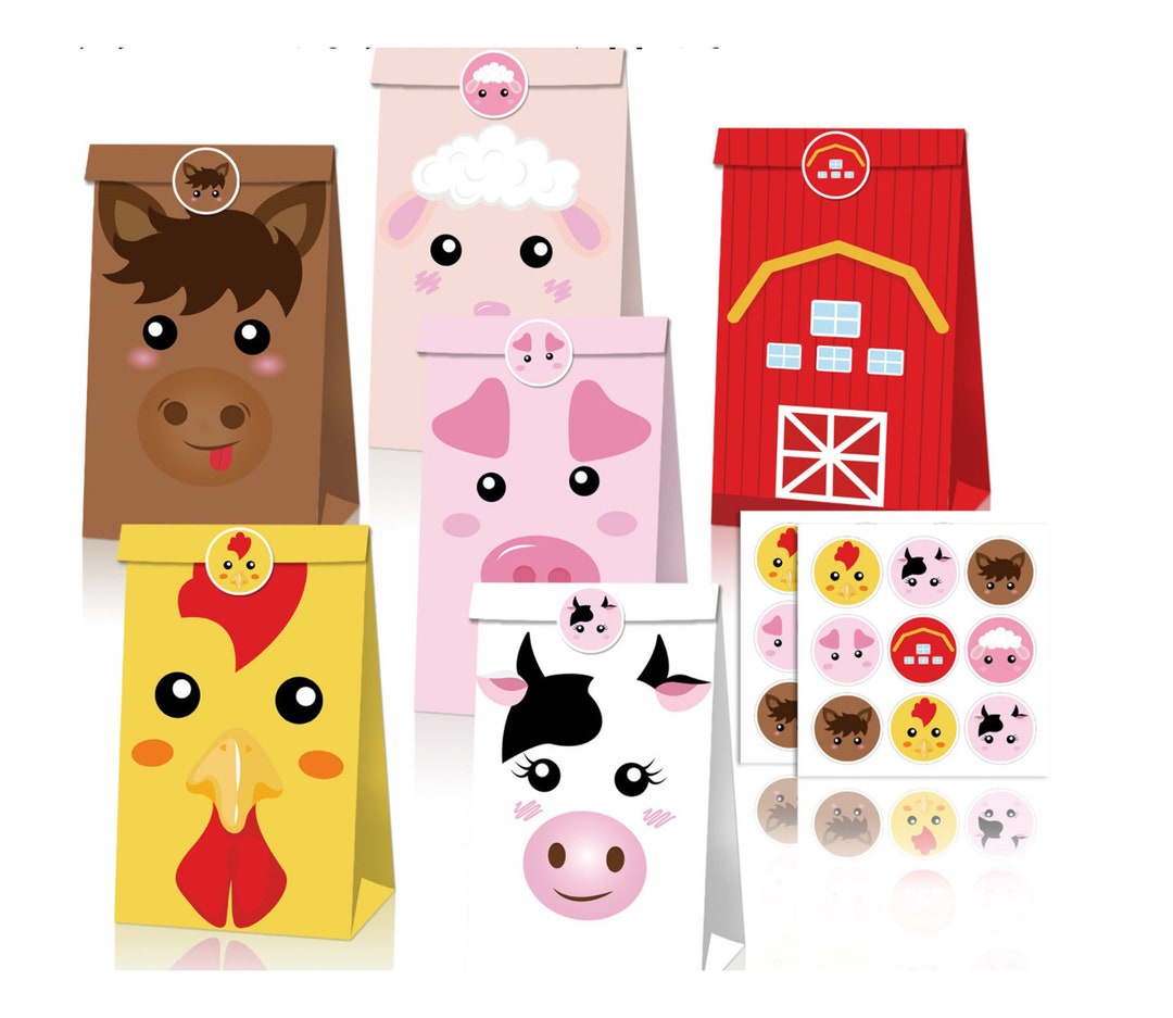Farm Animal Paper Bags With Matching Stickers Farm Party Favours Gift ...