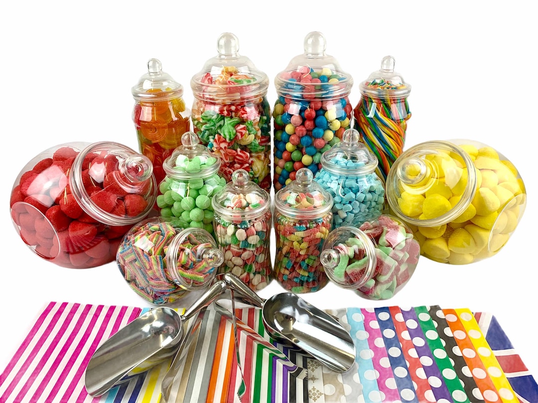 Plastic Sweet 12 Jar Party Pack Plus 2 Scoops 2 Tongs 100 Bags Add ...