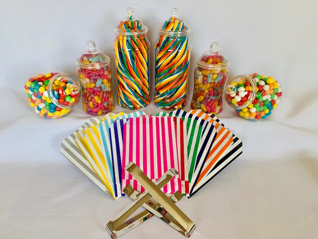 Plastic Sweet Jar Party Pack 6 Jars, 2 Tongs, 50 Bags (you Choose ...