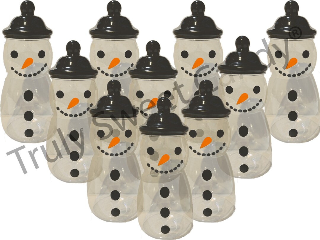 Snowman Plastic Sweet Jar With Black Bobble Hat Lid 1035ml. Handmade ...