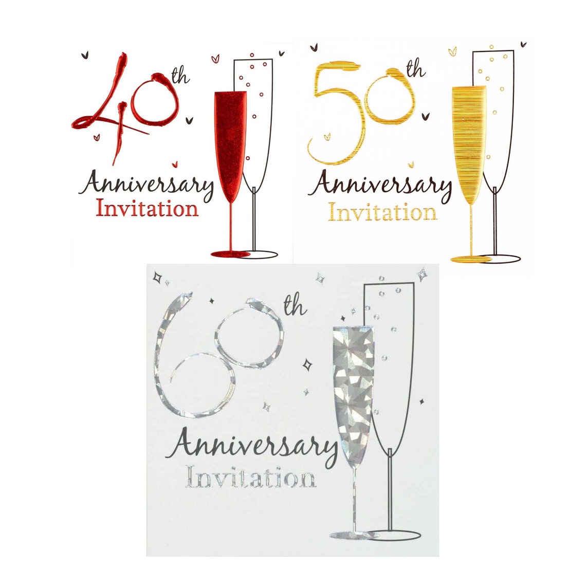 Holographic Ruby Gold Diamond Anniversary Party Card Invitations ...
