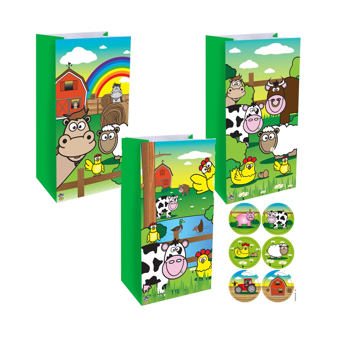 Farm Animal Party Favor Bags With Stickers - Etsy UK