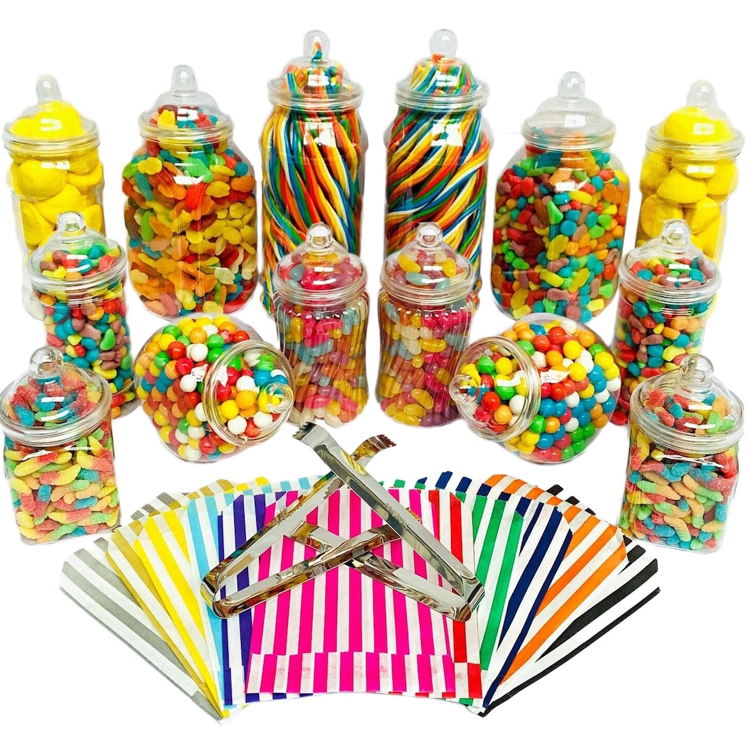 14 Plastic Sweet Jars, 7 Styles, 2 Tongs, 50 Bags. Create Your Own ...