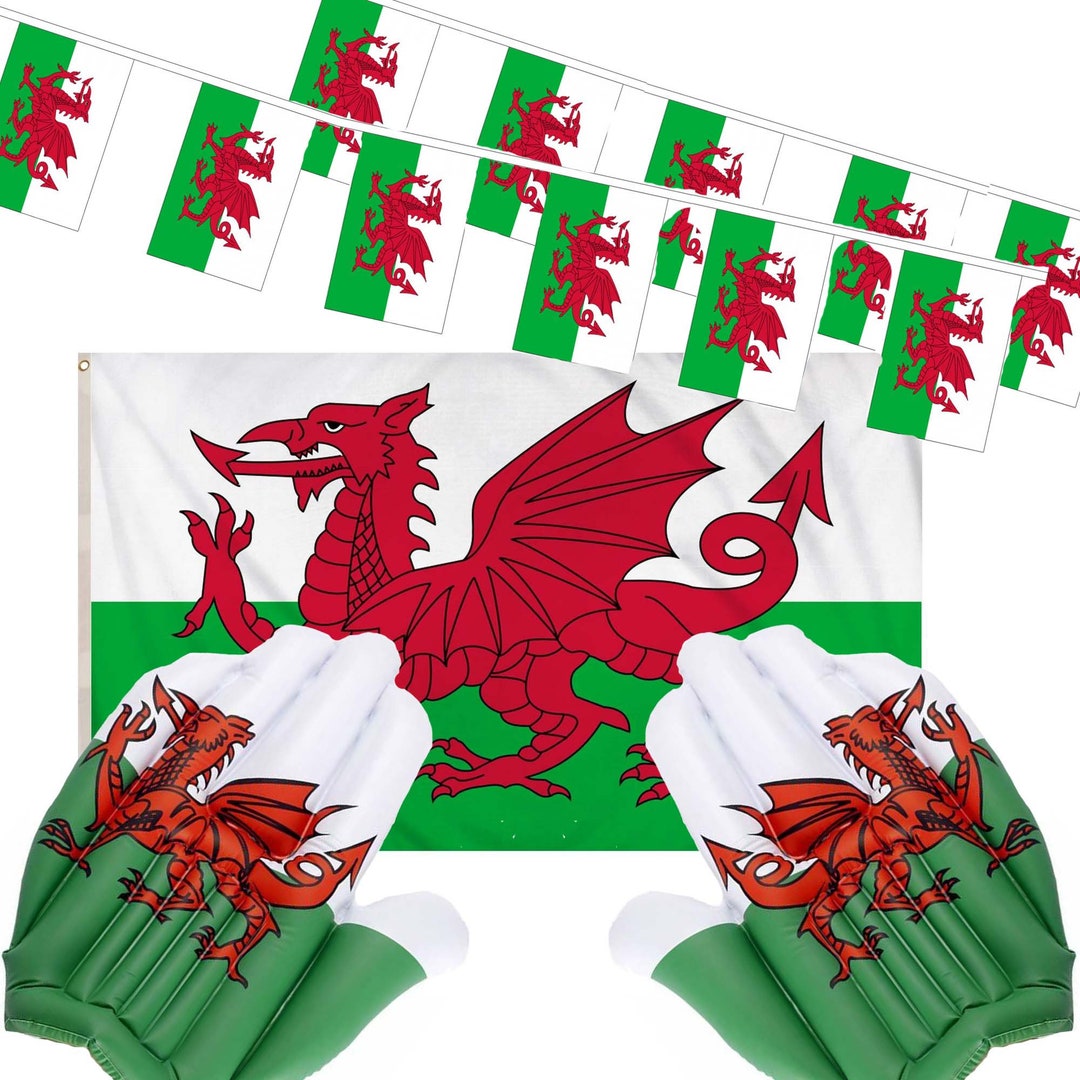 Welsh Flag Party Bundle: Inflatable Hand, Bunting, Wales Banner - Etsy
