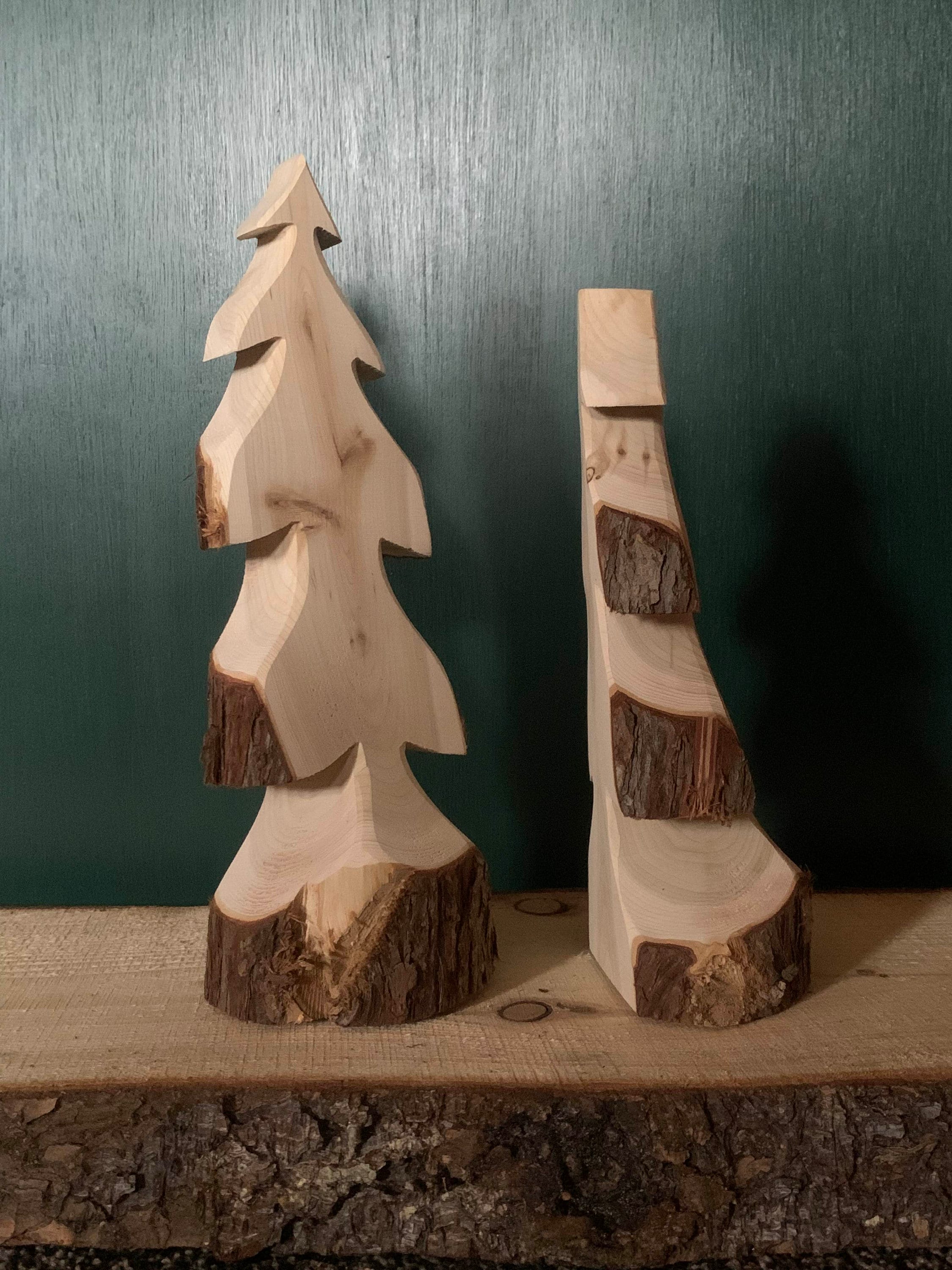 Aromatic Hand Carved White Cedar Trees, Rustic Christmas Décor, Holiday ...