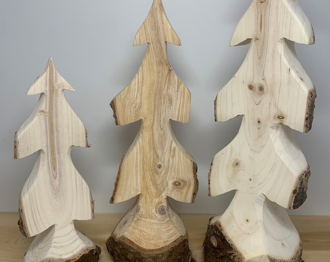 Recycled Christmas Trees, Rustic Christmas Décor, Hand Carved Evergreen Trees, Rustic Holiday ...