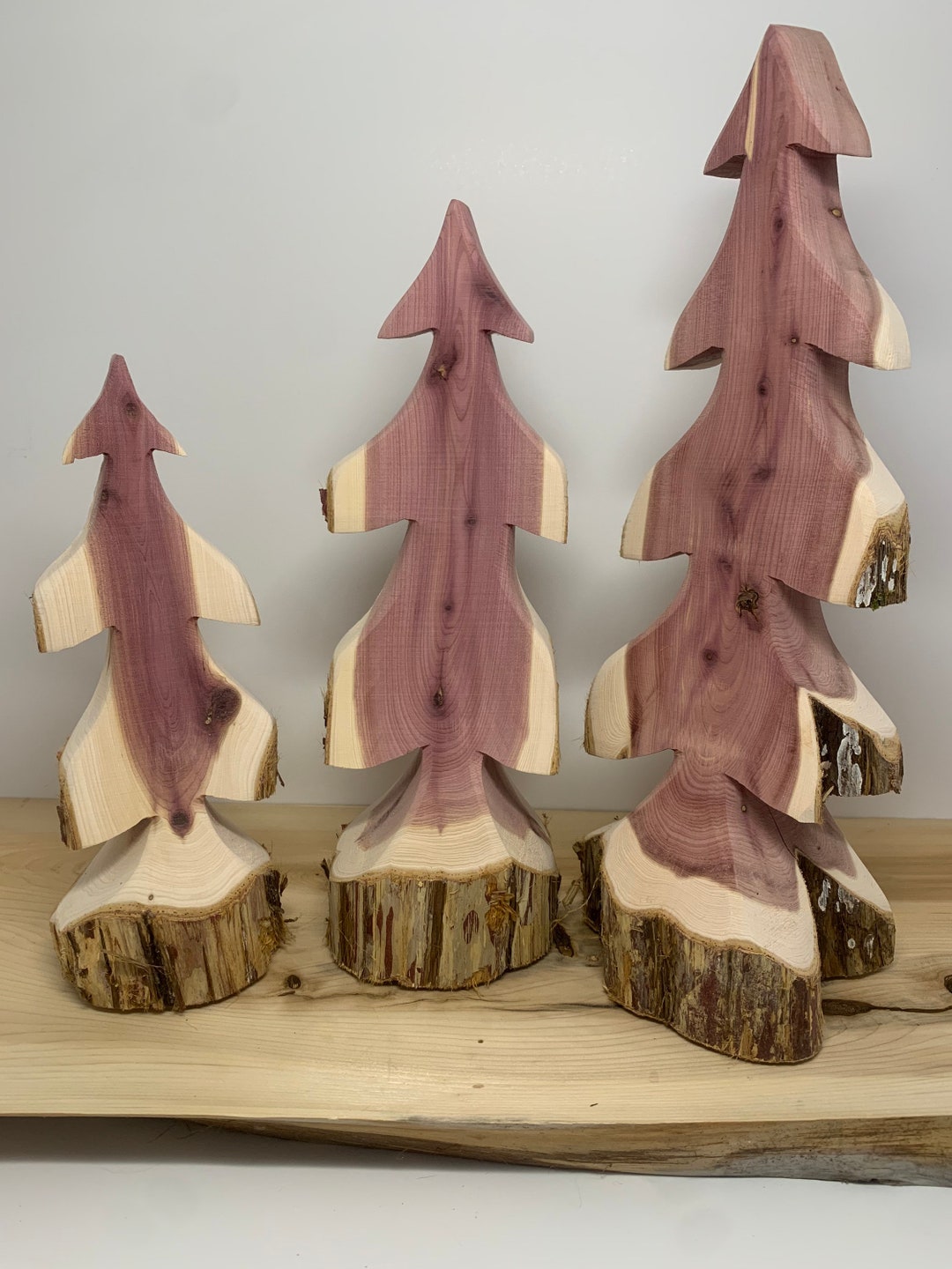 Aromatic Red Cedar Wood Carved Evergreen Trees, Rustic Christmas Décor ...