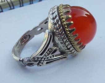RED YEMENI AQEEQ Silver Ring Kabadi Akik Handmade Agate Ring Islamic ...