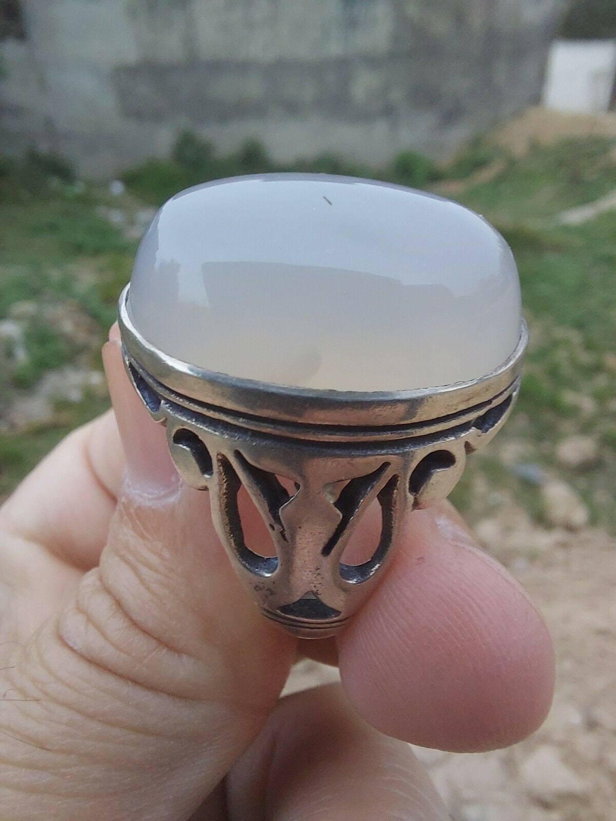 White Yemeni Aqeeq Stone Silver Ring Agate Akik Hakik Sufi | Etsy