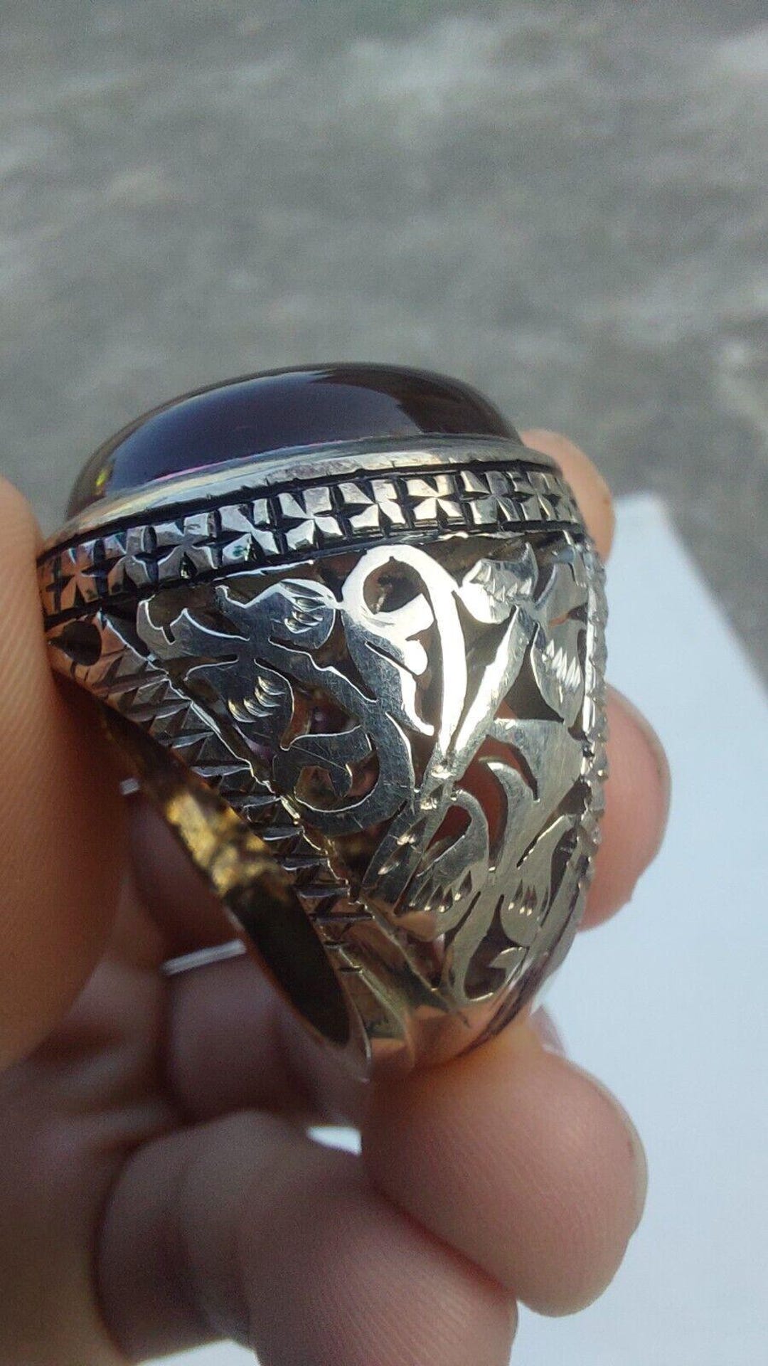 BIG Yemeni Dark Black AQEEQ Agate Handmade Silver Men Sufi Ring Size 10 ...