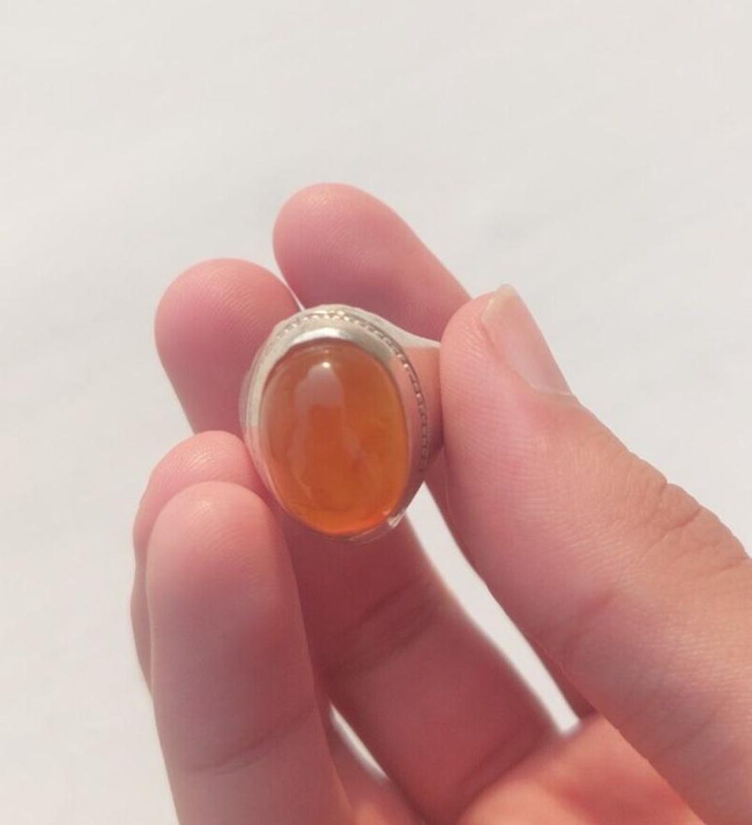 Vintage Yemeni Orange AQEEQ Agate Handmade Silver Men Women Sufi Ring ...