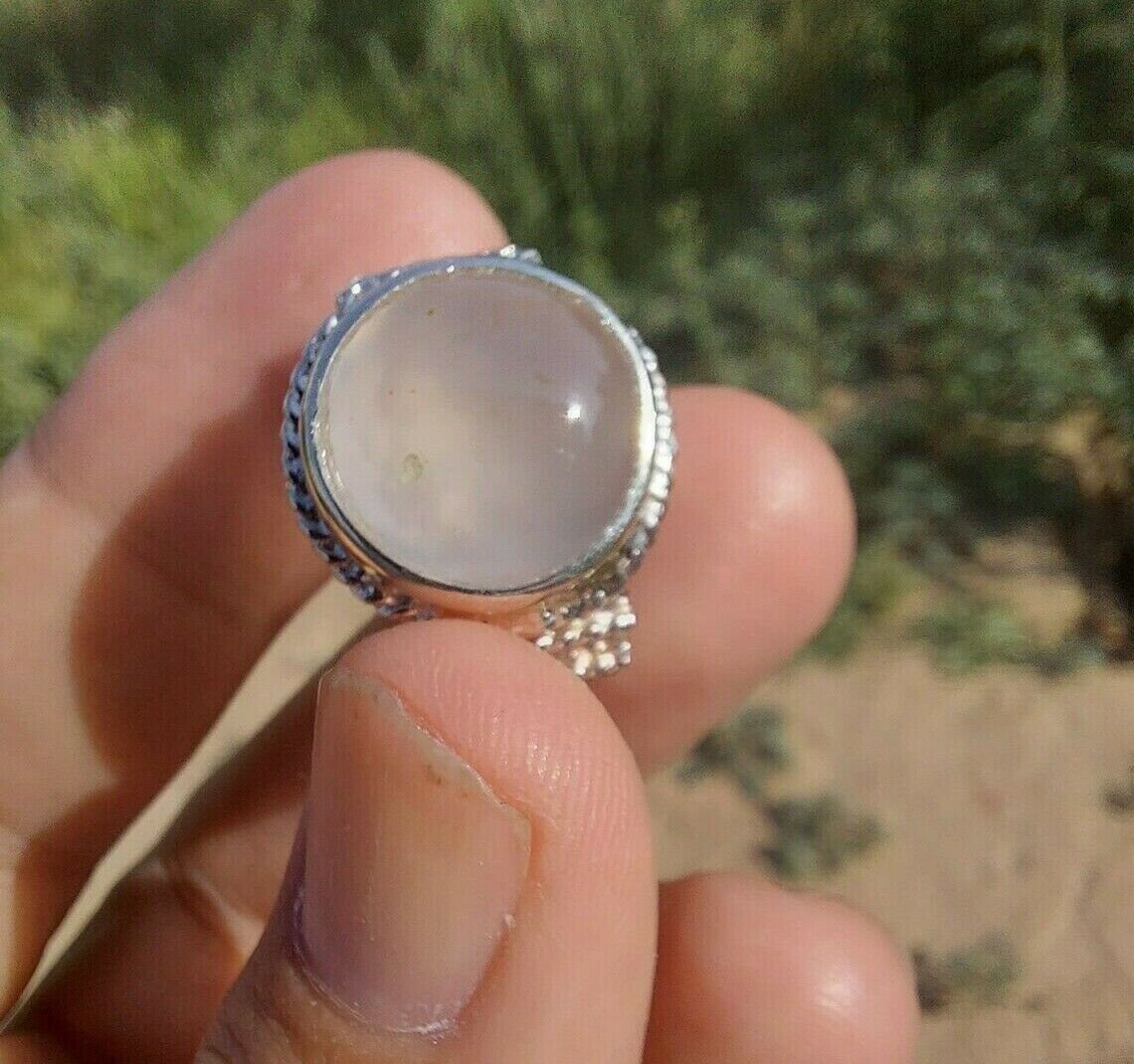 White Yemeni Aqeeq Stone Silver Ring Agate Akik Hakik Sufi | Etsy