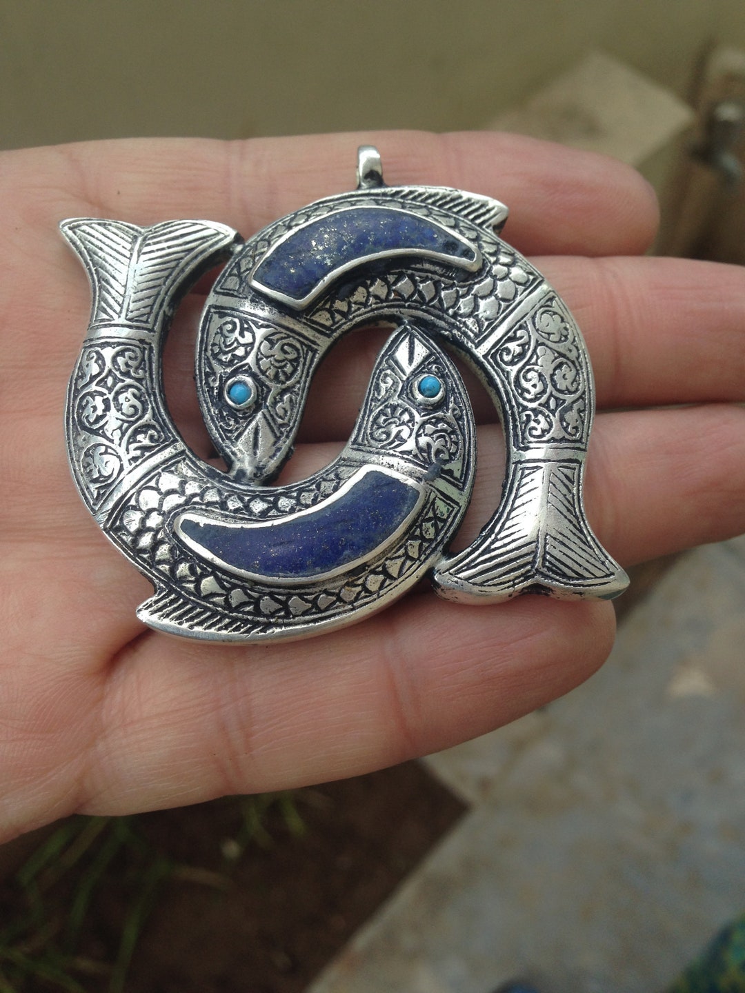 10 Pieces LOT of Coupled Fish Lapis Lazuli Tribal Pendant AFGHANISTAN'S ...