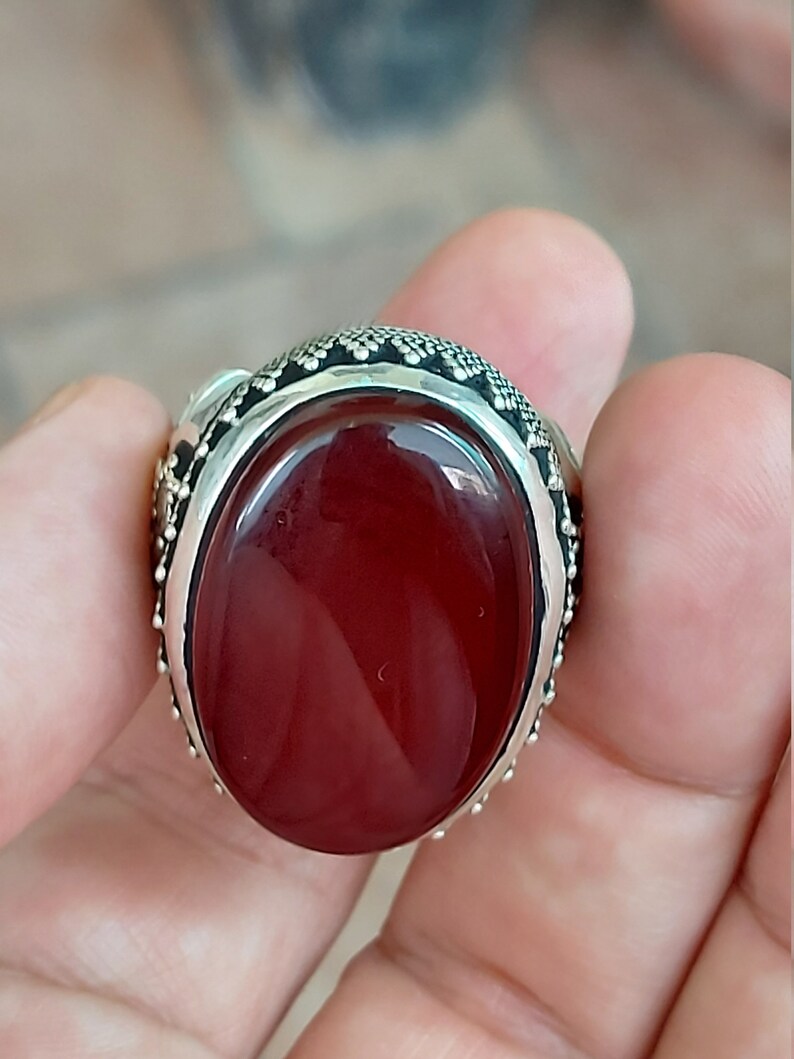 RED YEMENI AQEEQ Silver Ring Kabadi Akik Handmade Agate Ring | Etsy