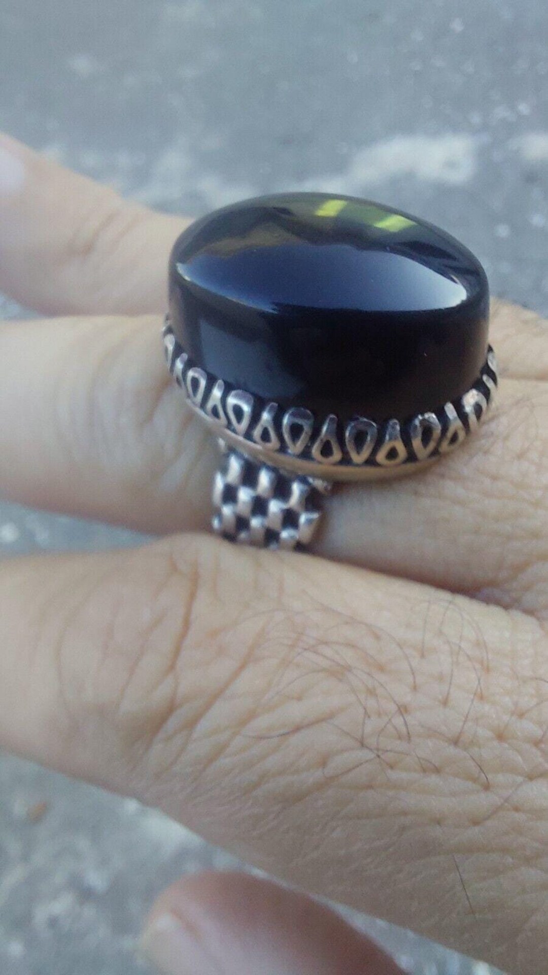 VINTAGE DARK BLACK Yemeni Aqeeq Liver Agate Silver Sufi Shia Men Tribal ...