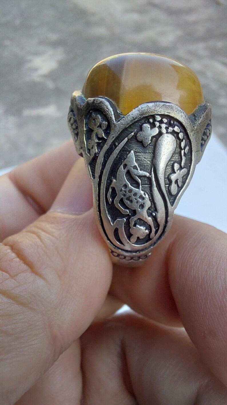 Sulimani Yemeni Brown Aqeeq Liver Agate Silver Sufi Shia Men Ring خاتم ...