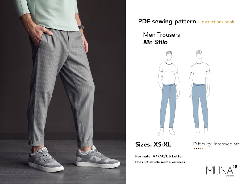 Men's Trousers Sewing Pattern, Intermediate (PDF Pattern) - Etsy